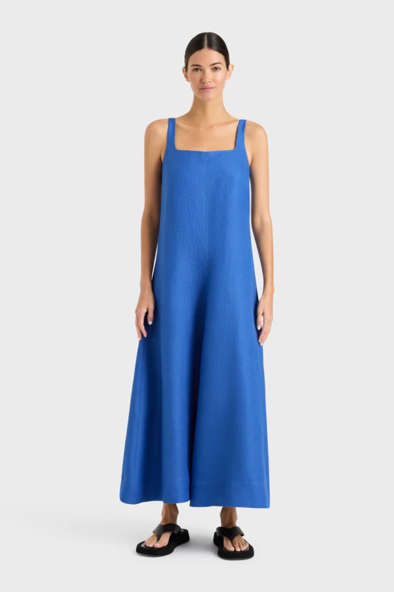 Bondi Born Dephi Organic Linen Flared Maxi Dress | Sapphire – Harry and Kit