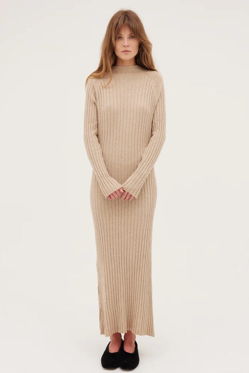 Cloth & Co The Ribbed Funnel Dress | Oatmeal – Harry and Kit
