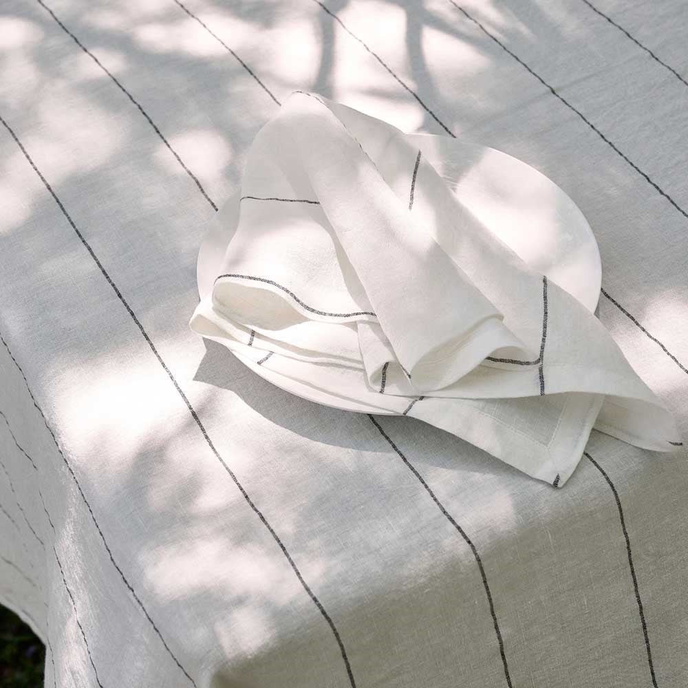 Eadie Lifestyle French Linen Carter Napkin Set | White/Black Stripe ...